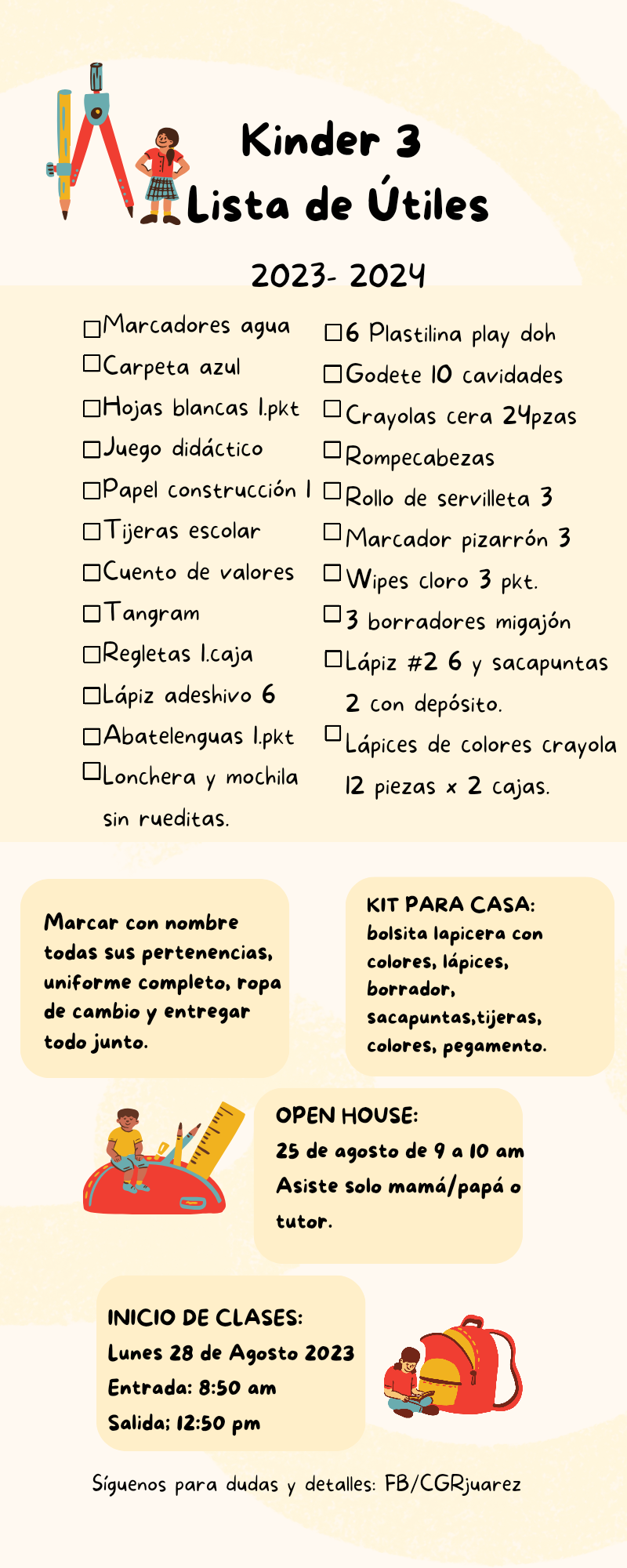 ¡Atención! Lista de útiles para tercero de kinder ciclo 2023-2024